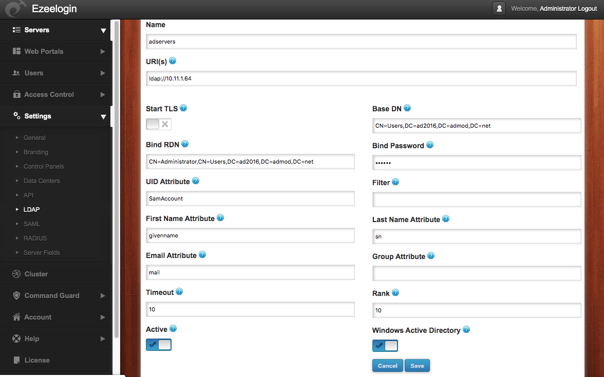 How do i configure Ezeelogin to authenticate using OpenLdap or Window AD server?