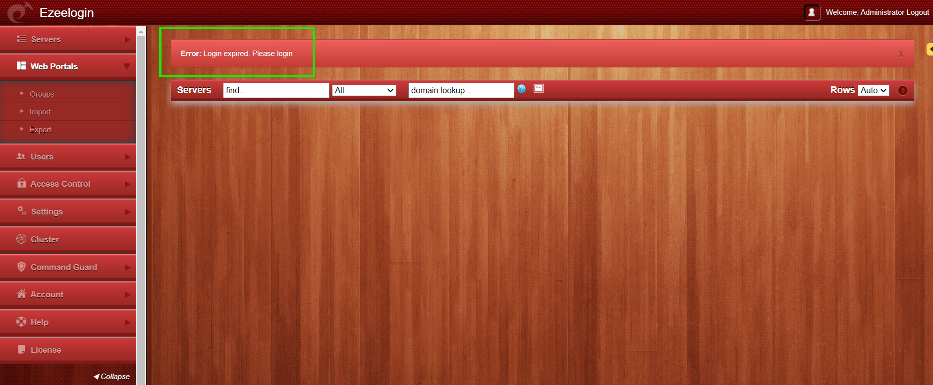 setting session time out for the web interface