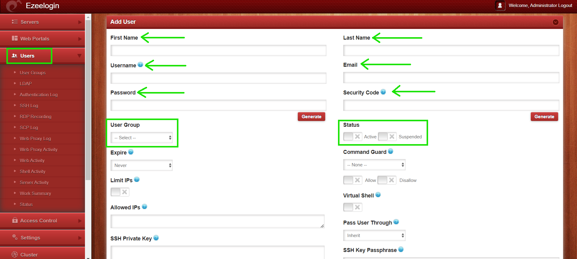 How to add a ssh gateway user in ezeelogin