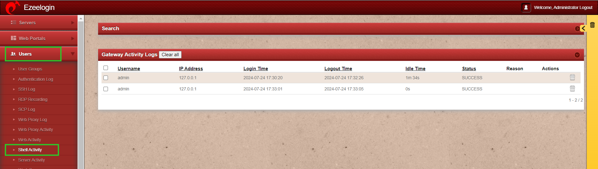 Deleting entries in the mysql database table gwactivity_logs