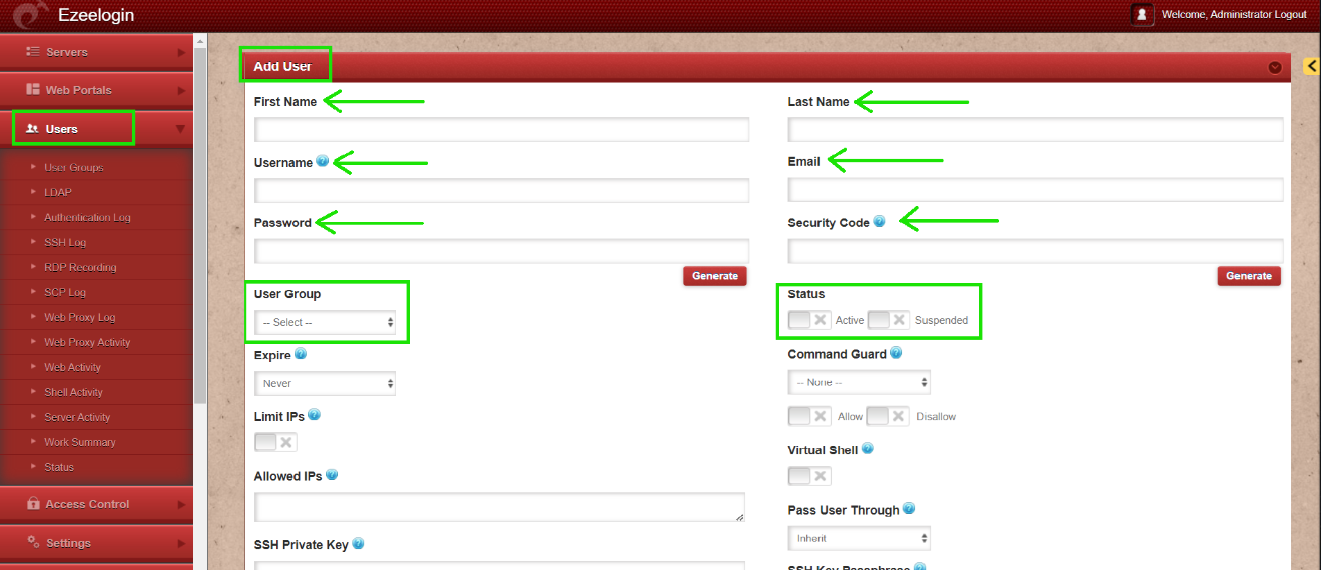 How to add a ssh gateway user in ezeelogin