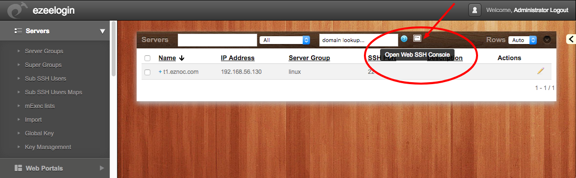 setup web ssh console in ezeelogin and ssh via browser